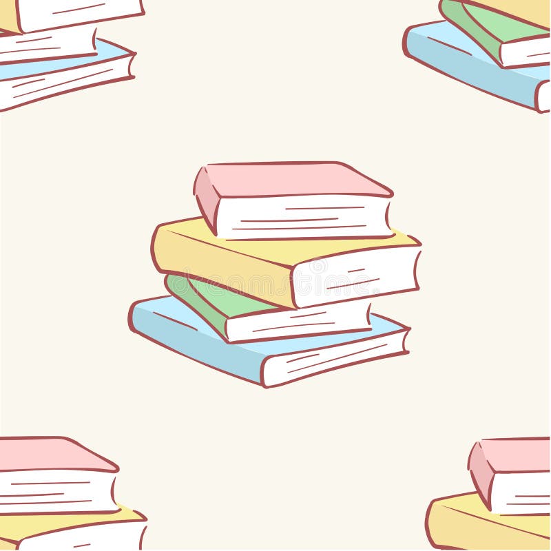 Pile Stack Books Pattern, Seamless, Tile, Background Hand Drawn Style ...