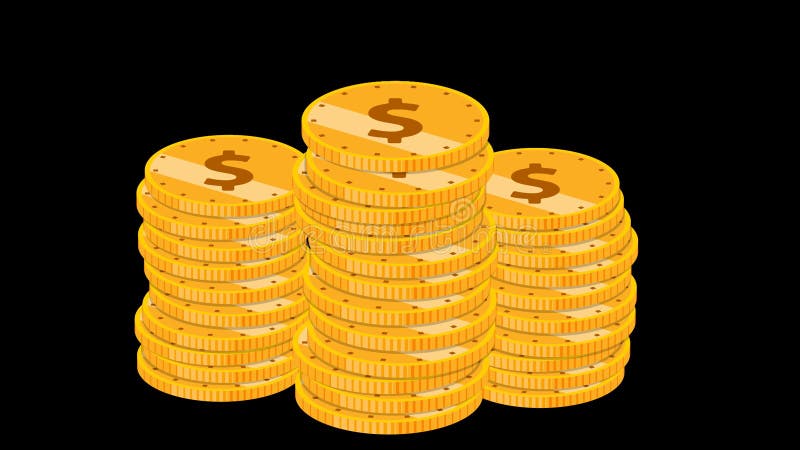Pile Stack of Dollar Coins Falling from Above - Cartoon Animation with ...