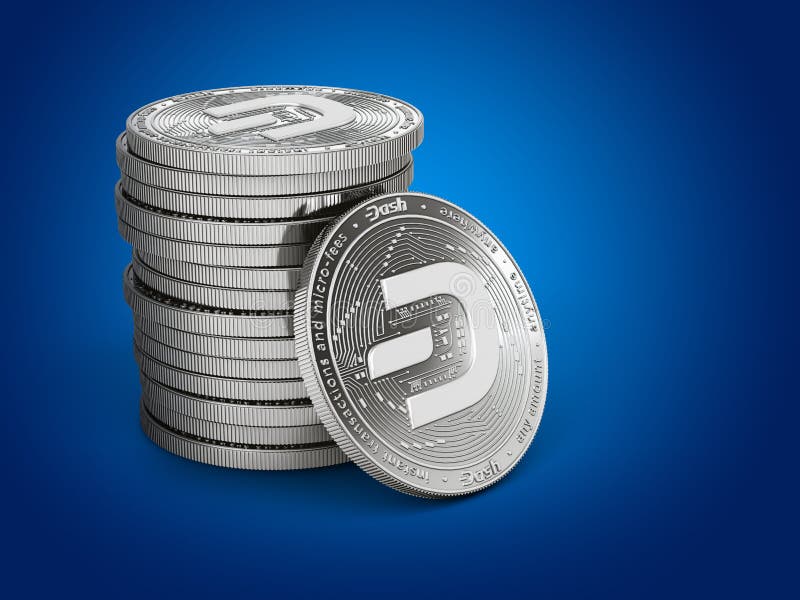 Pile or Stack of Silver Dash Coins with 2019 Logo Update, Isolated on ...