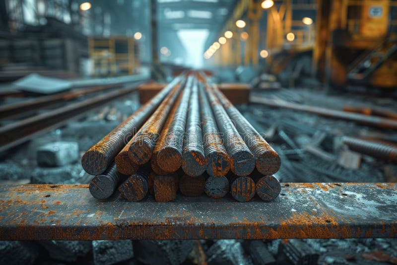 A Pile of Steel Bars in a Factory Stock Image - Image of steel, metal ...