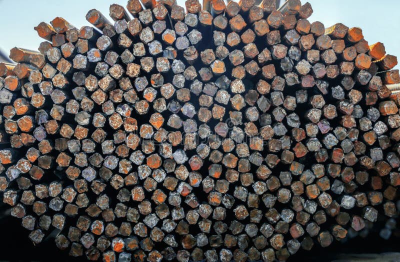 A Pile of Steel Reinforcement from the End Stock Image - Image of ...