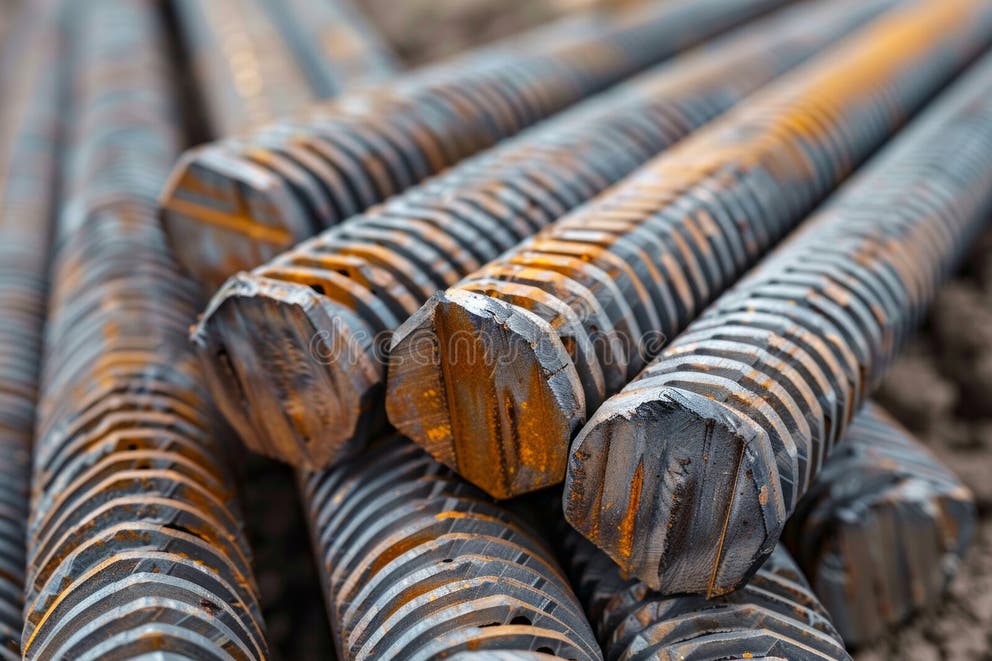 A Pile of Steel Rods in the Ground Stock Image - Image of site, pipe ...