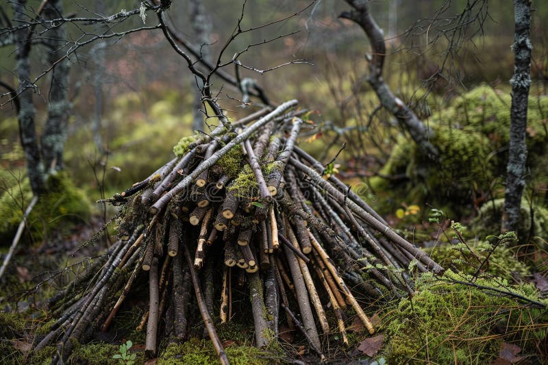 Pile of Sticks in a Forest Clearing Stock Illustration - Illustration ...