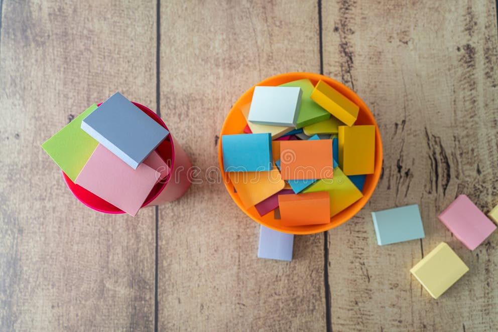 Pile of Sticky Notes on Office Table at Work Stock Image - Image of ...