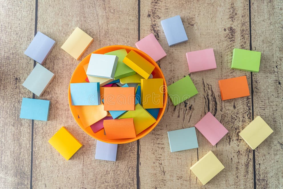 Pile of Sticky Notes on Office Table at Work Stock Photo - Image of ...