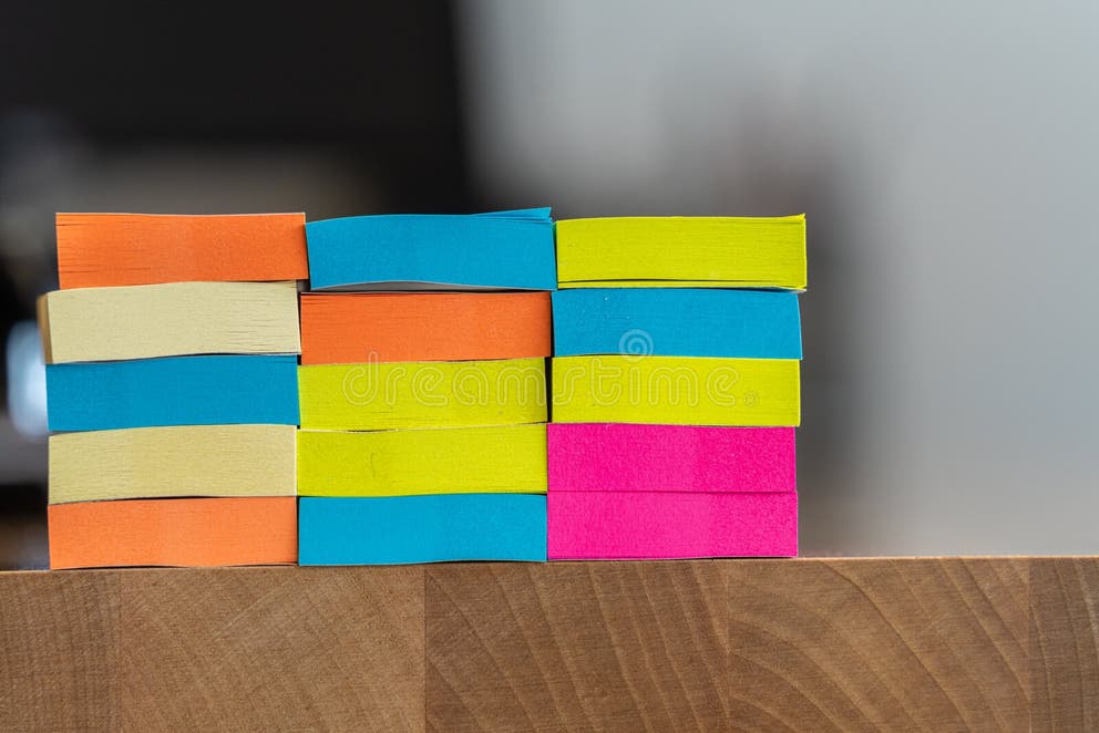 Pile of Sticky Notes on Office Table at Work Stock Photo - Image of ...