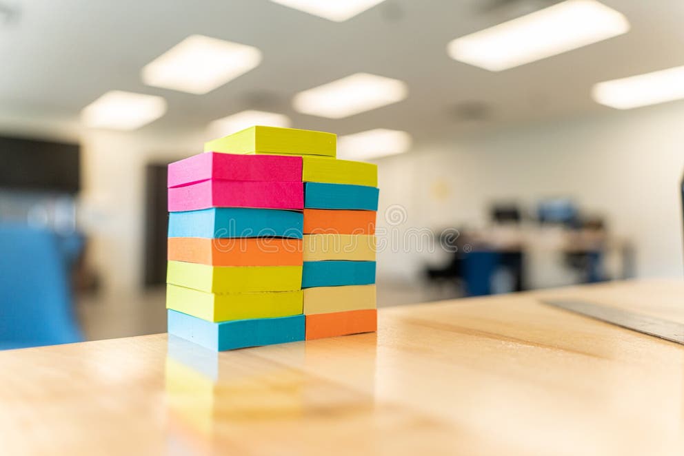 Pile of Sticky Notes on Office Table at Work Stock Image - Image of ...