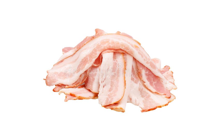Pile of Strips of Bacon Isolated on White Stock Photo - Image of cooked ...