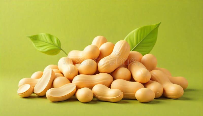 Pile of Stylized Peanuts with Leaves on Light Green Background Stock ...