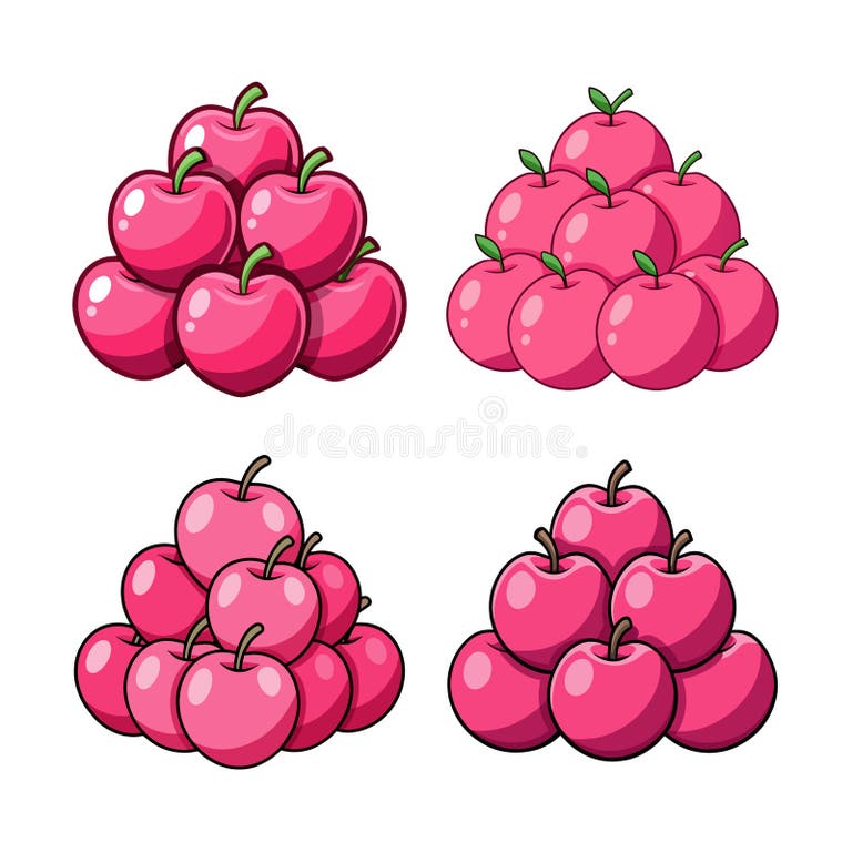 Pile of Stylized Pink Apples with Green Stems Stock Vector ...