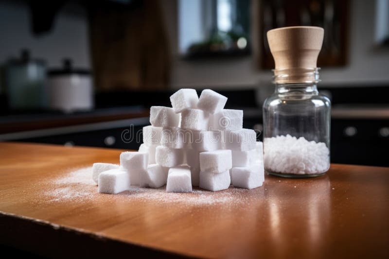 A Pile of Sugar Cubes Next To a Small Dumbbell on a Kitchen Counter ...