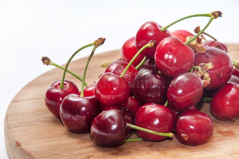 SWEET RED CHERRIES in the WOODEN BASKET TABLE CLOTH Stock Photo - Image ...