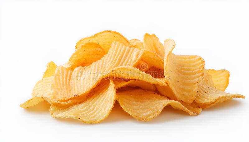 Pile of Tasty Ribbed Potato Chips Isolated on White Stock Image - Image ...