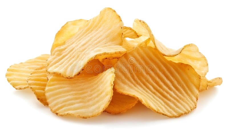 Pile of Tasty Ribbed Potato Chips Isolated on White Stock Photo - Image ...