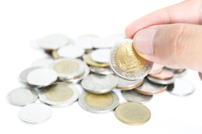 Thai Bath Coins Isolated on White Background Stock Image - Image of ...