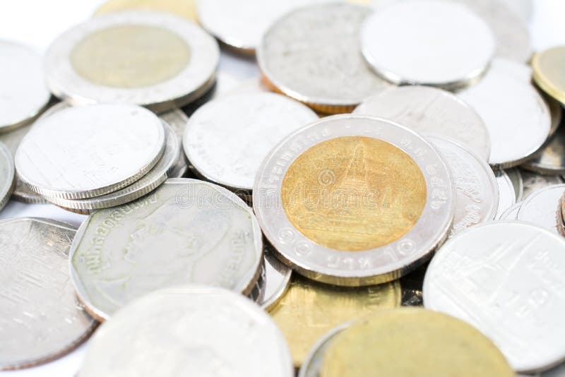 Thai Bath Coins Isolated on White Background Stock Image - Image of ...