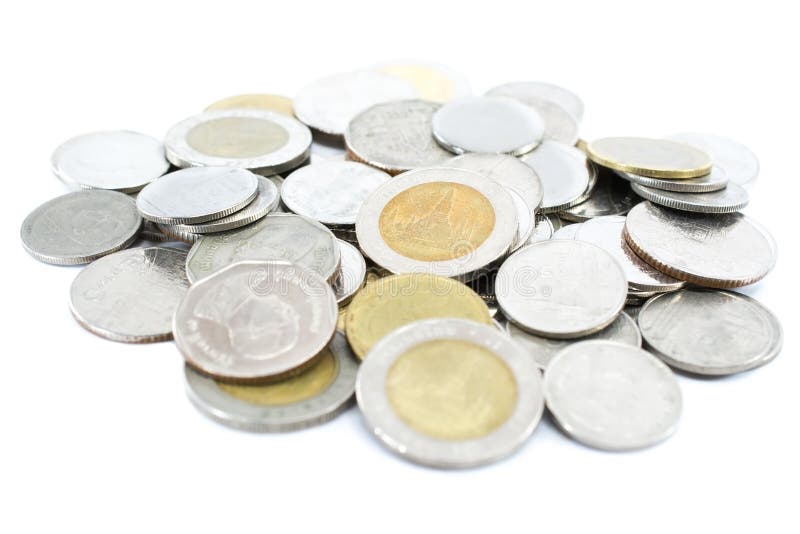 Thai Bath Coins Isolated on White Background Stock Image - Image of ...