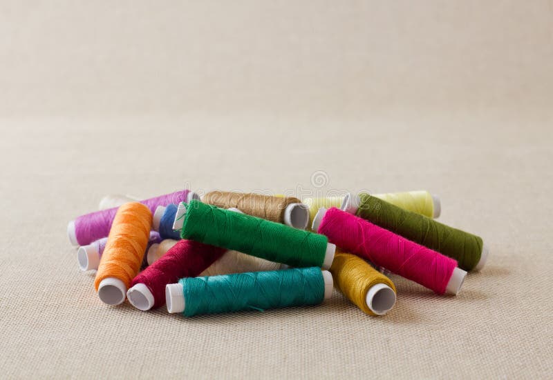 Pile of Thread Spools or Bobbins Stock Image - Image of purple, hessian ...