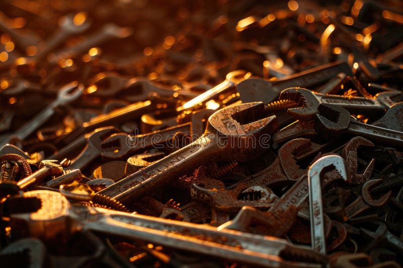 A Pile of Tools in Warm Light, Building and Measuring Tools, Generative ...