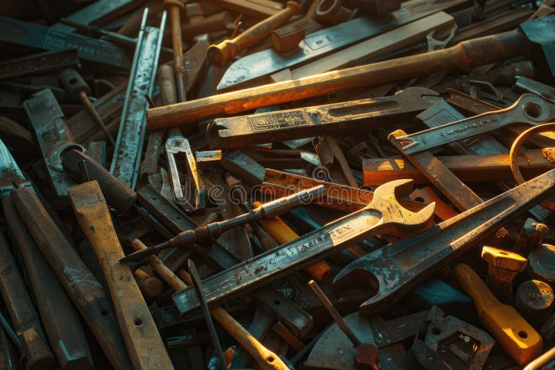 A Pile of Tools in Warm Light, Building and Measuring Tools, Generative ...