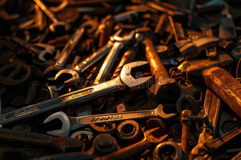 A Pile of Tools in Warm Light, Building and Measuring Tools, Generative ...