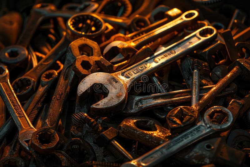 A Pile of Tools in Warm Light, Building and Measuring Tools, Generative ...