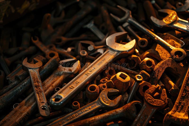 A Pile of Tools in Warm Light, Building and Measuring Tools, Generative ...