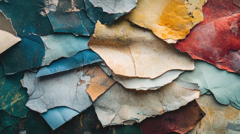 A Pile of Torn Paper with Different Colors and Textures Stock Photo ...