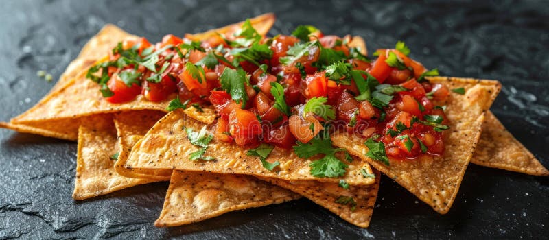 Pile of Tortilla Chips with Tomato and Cilantro Stock Photo - Image of ...
