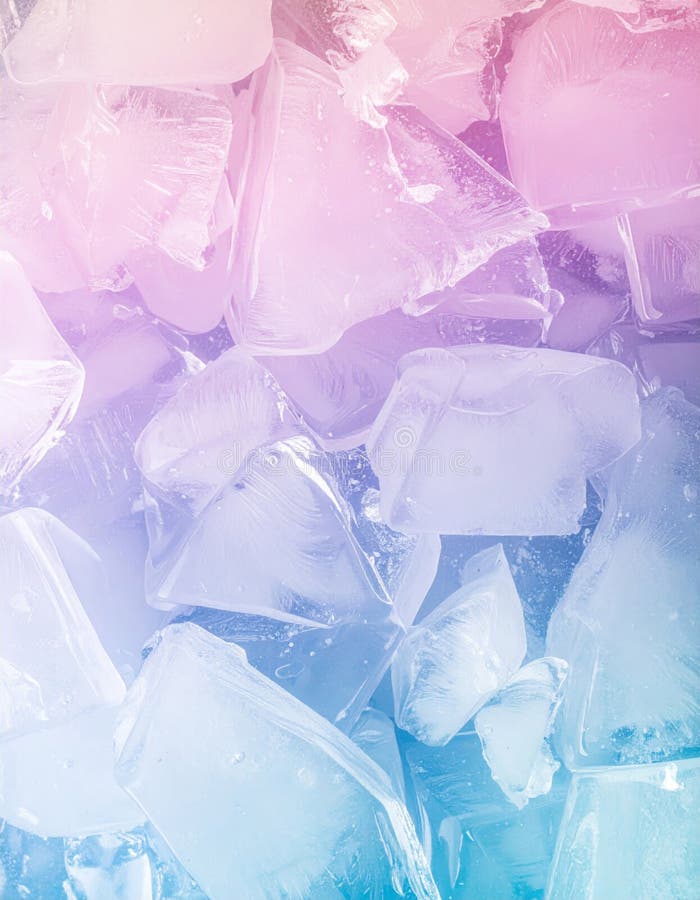 Pile of Translucent Ice Cubes with Pastel Pink and Blue Gradient ...