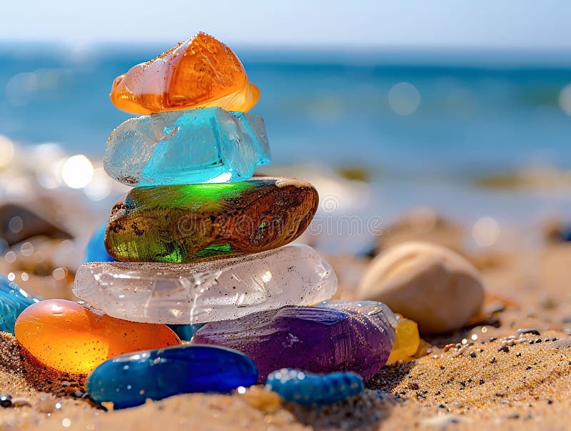 Pile of Transparent Colored Stones on the Beach on the Seabed Stock ...