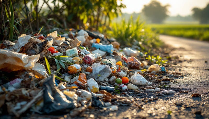 Environmental Pollution: a Pile of Trash by the Roadside Stock ...