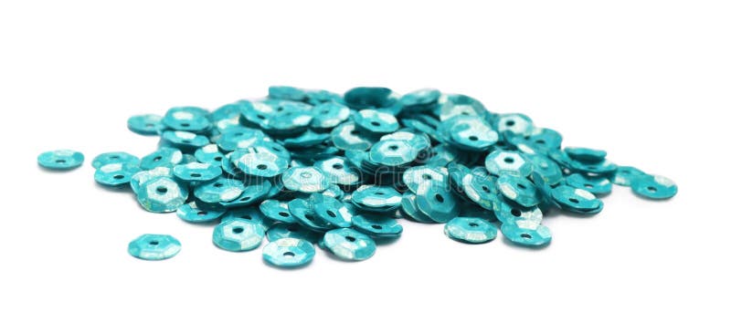 Pile of Turquoise Sequins on White Background Stock Image - Image of ...