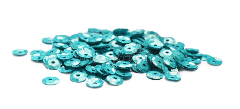 Pile of Turquoise Sequins on White Background Stock Image - Image of ...