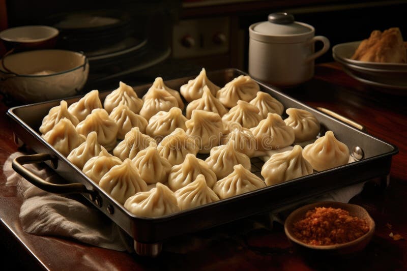 Pile of Uncooked Dumplings on Tray Stock Photo - Image of dumplings ...