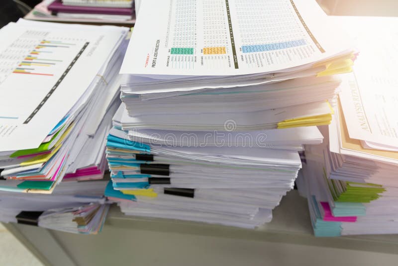 Pile of Unfinished Documents on Office Desk Stock Photo - Image of book ...