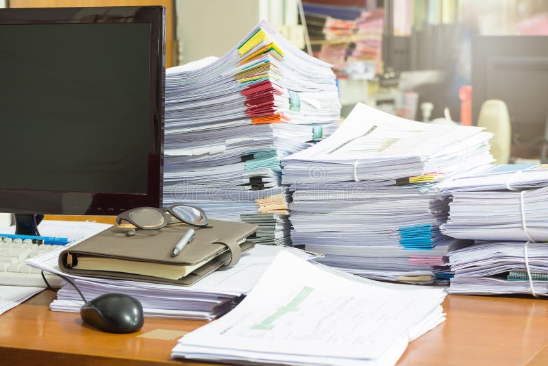 Pile of Unfinished Documents on Office Desk Stock Photo - Image of ...