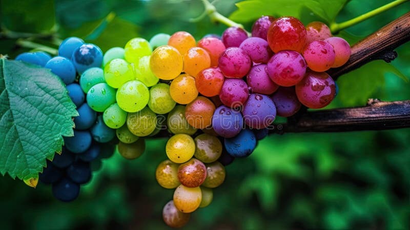 Pile of Unreal Color Grapes Varieties on Branch. Stock Image - Image of ...