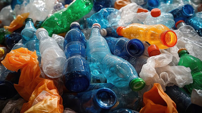 Pile of Used Plastic Bottles. Different Colors. Waste Disposal Issue ...