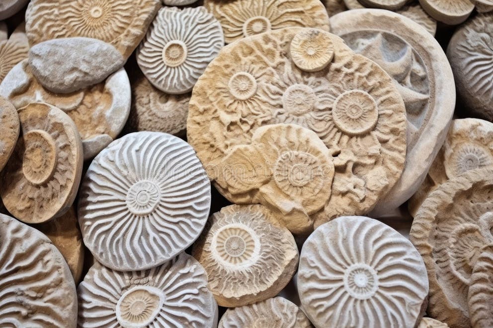 A Pile of Various Ancient Ammonite Fossils Stock Image - Image of ...