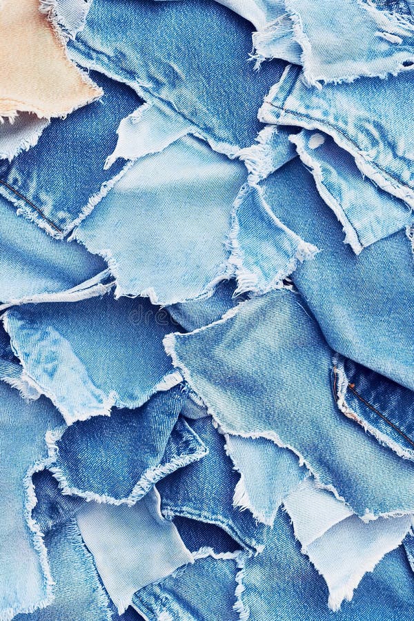 Pile of Various Blue Denim Fabric Pieces with Frayed Edges Stock Image ...