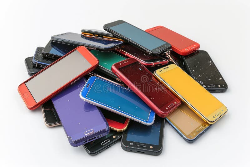 Pile of Various Broken Smartphones on the Table Stock Illustration ...