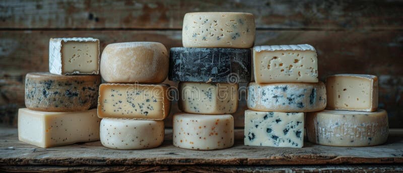 A Pile of Various Cheeses on a Table Stock Image - Image of platter ...
