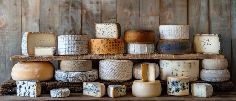A Pile of Various Cheeses on a Table Stock Image - Image of selection ...