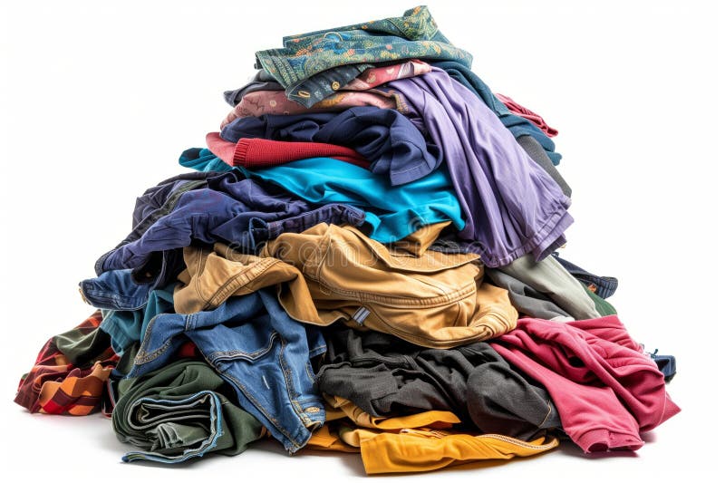 Pile of Various Clothes with Denim on White Background Stock Photo ...