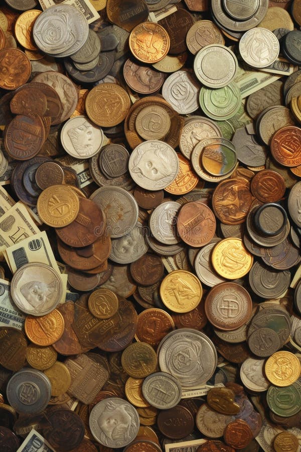 Pile of Various Currency Notes and Coins Stock Illustration ...