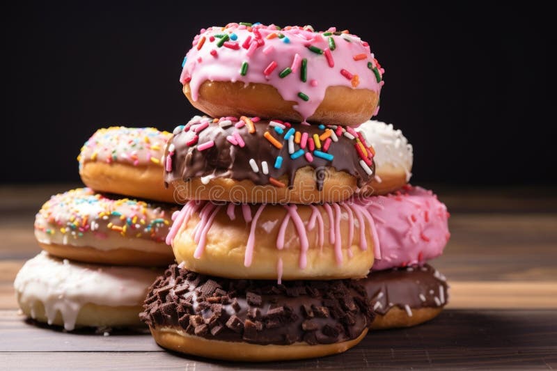 A Pile of Various Donuts with Different Toppings Stock Illustration ...