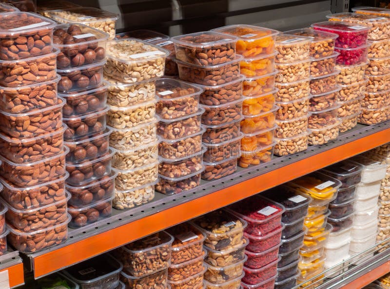 Pile of Various Dried Fruit and Nuts Packaged in Airtight Transparent ...