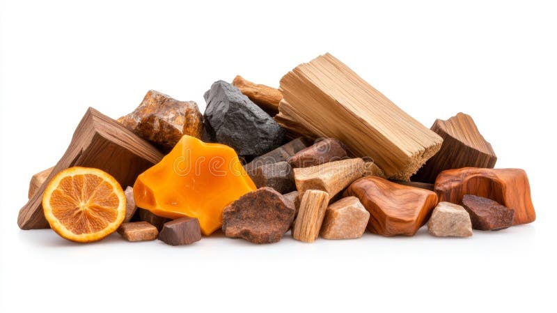 Pile of Various Natural Objects and Textures Isolated on White ...