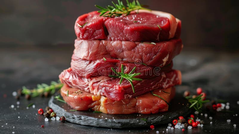 Stack of Raw Meat on Black Plate Stock Image - Image of food, fresh ...